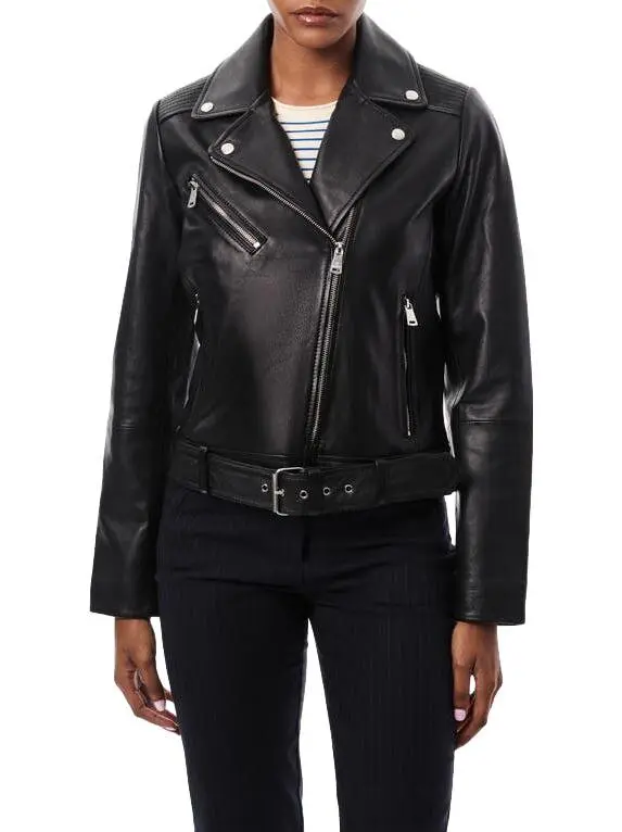 Bernardo Crop Leather Moto Jacket - Black