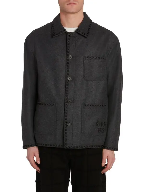 GOLDEN GOOSE Journey Embroidered Virgin Wool Work Jacket - Melange Dark Grey