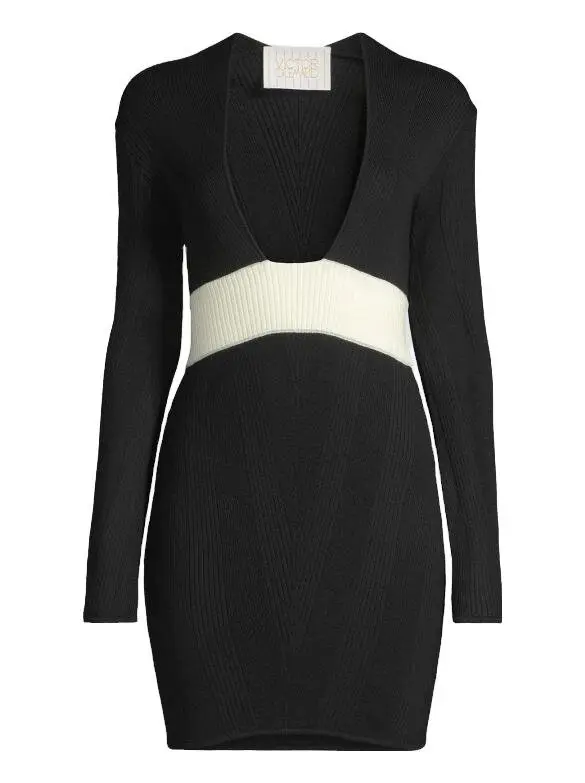 Victor Glemaud Plunging U-neck Rib-knit Minidress - Black