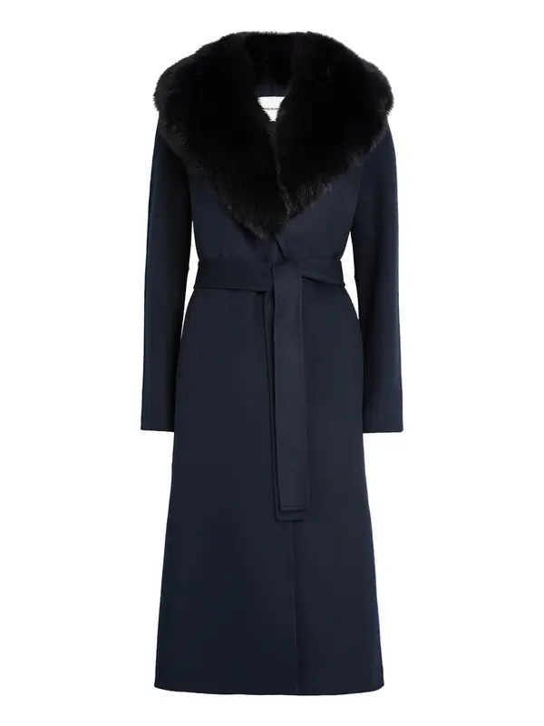 YVES SALOMON Cashmere-wool Coat With Fox Fur Trim - Blue