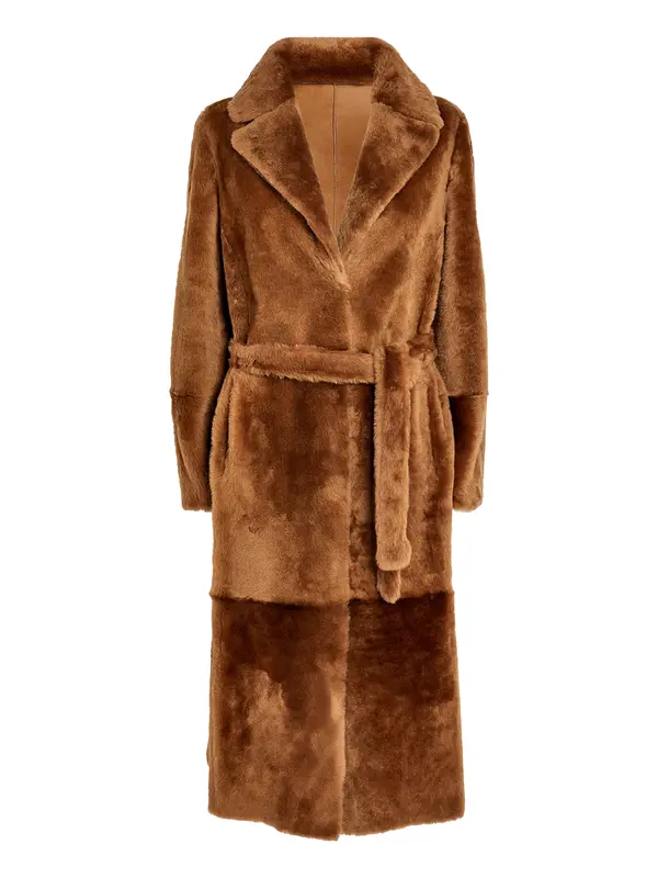 YVES SALOMON Lamb Fur Reversible Wrap Coat - Beige
