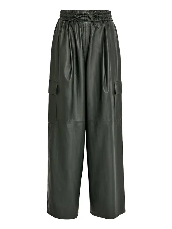 YVES SALOMON Leather Cargo Trousers - Green