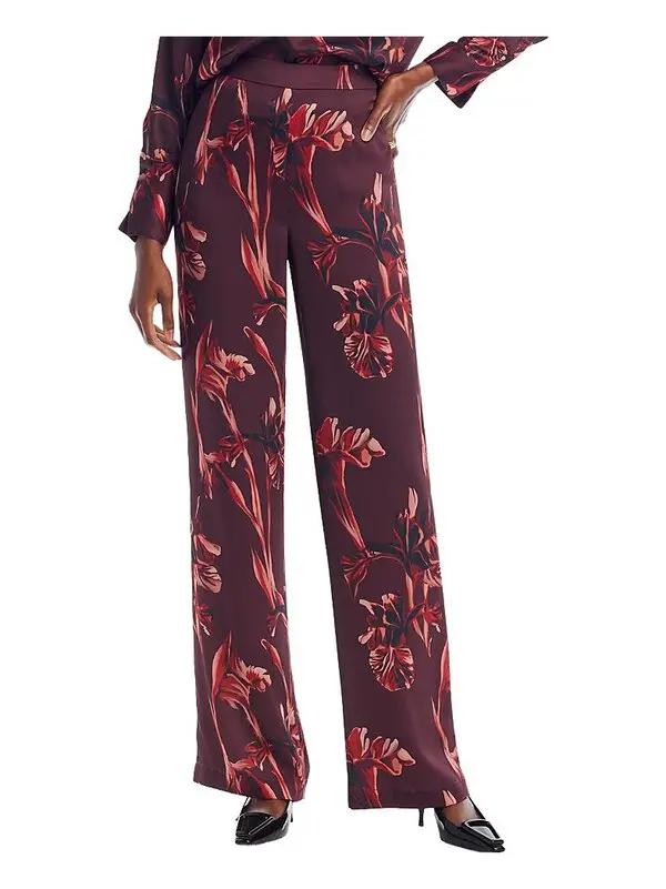 Misook Floral Straight Leg Crepe Pants - Mahohany/multi