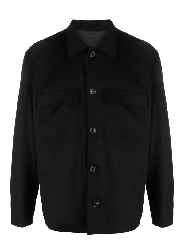 LARDINI Button-up Wool-blend Shirt Jacket - Black