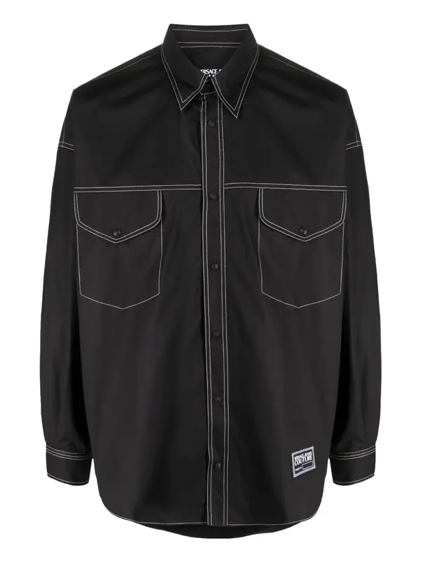 Versace Logo-patch Cotton Shirt - Black