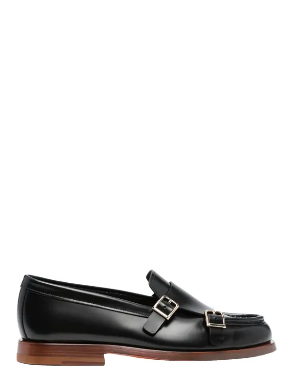 Santoni Double-buckle Leather Loafers - Black