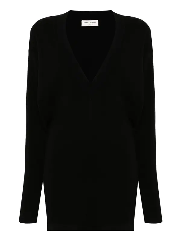 Saint Laurent V-neck Wool Dress - Black