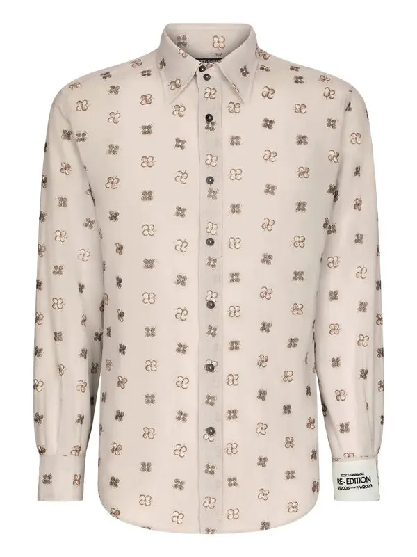 Dolce & Gabbana Floral-embroidered Cotton Shirt - Neutrals