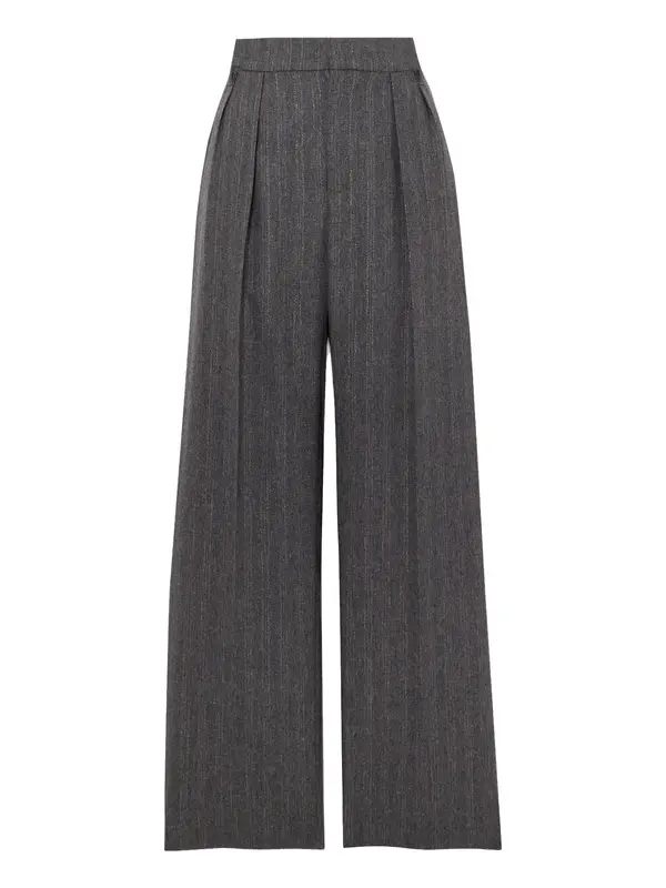Brunello Cucinelli Striped Pleated Wool-blend Wide-leg Pants - Gray