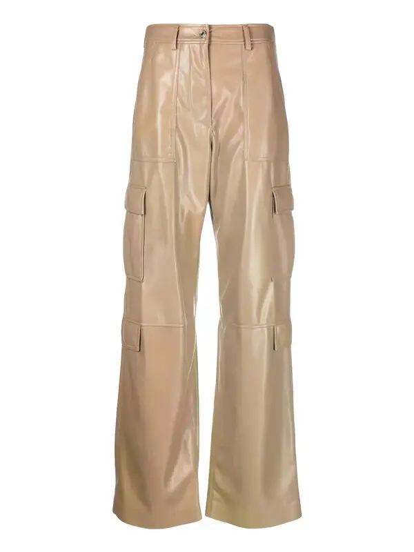 MSGM Faux-leather Cargo Trousers - Neutrals