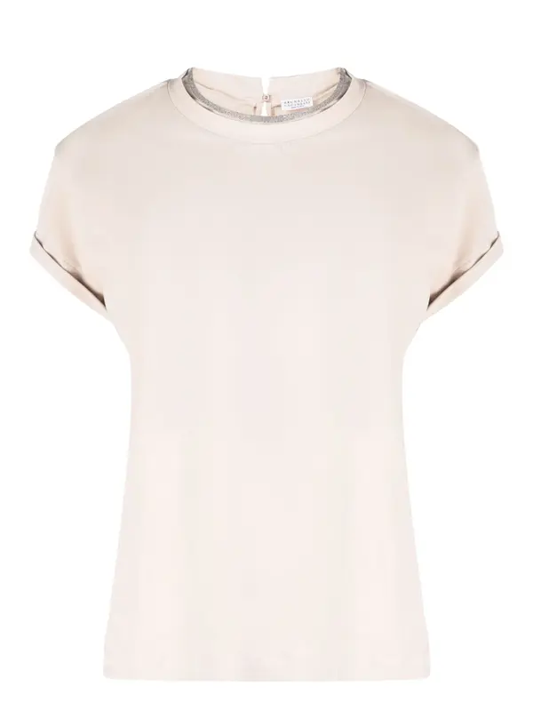 Brunello Cucinelli Monili-trimmed Short-sleeve T-shirt - Neutrals