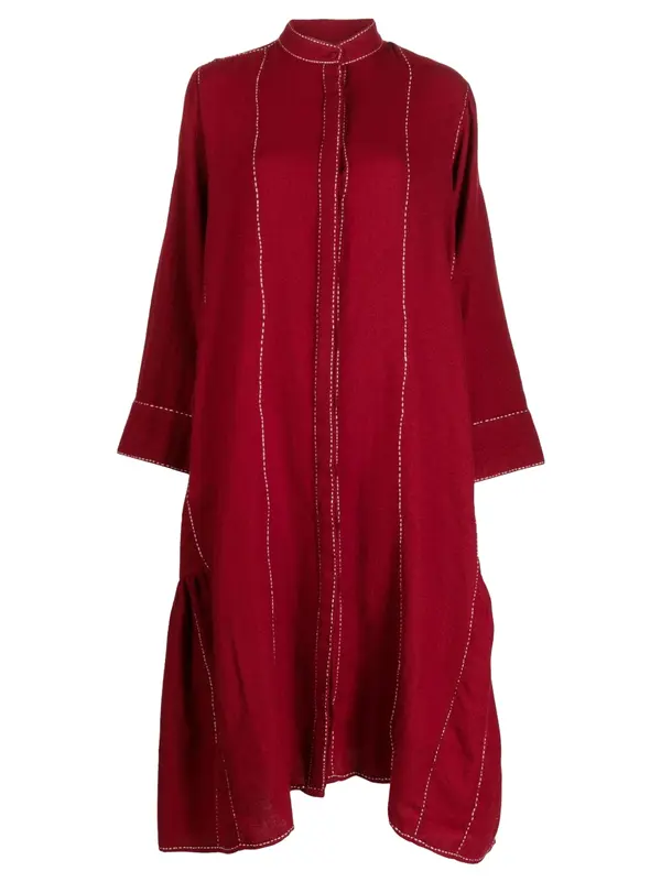 LOVEBIRDS Button-up Wool Midi Dress - Red