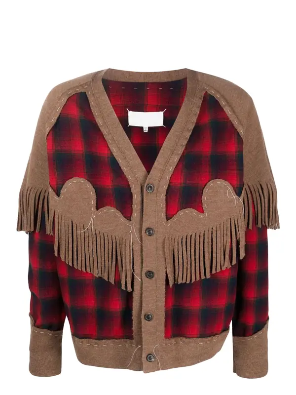 MAISON MARGIELA X Pendleton Fringe-trim Wool Cardigan - Red