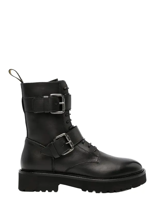 DOUCAL'S Buckled Lace-up Leather Boots - Black