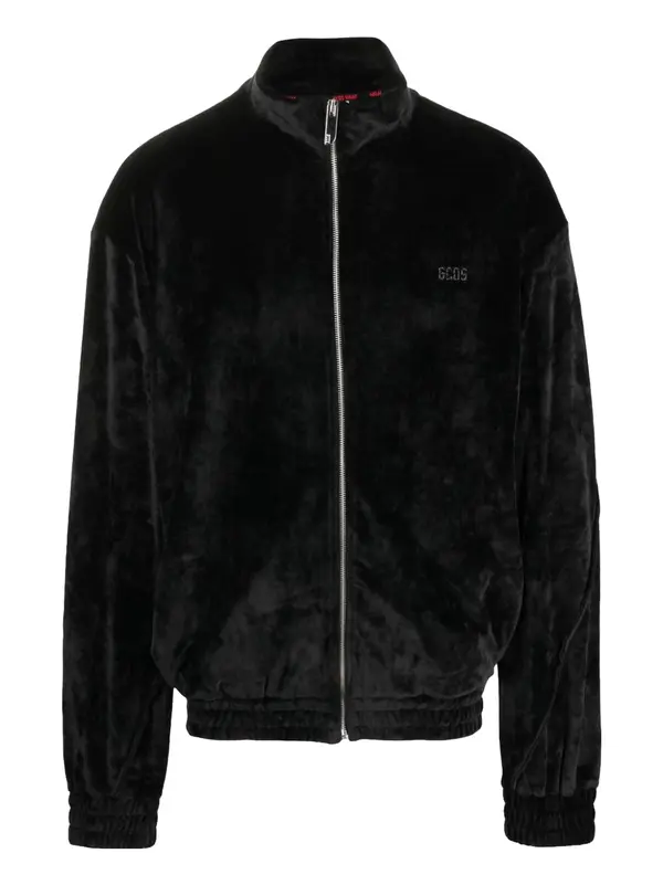 Gcds Logo-embroidered Velvet Bomber Jacket - Black