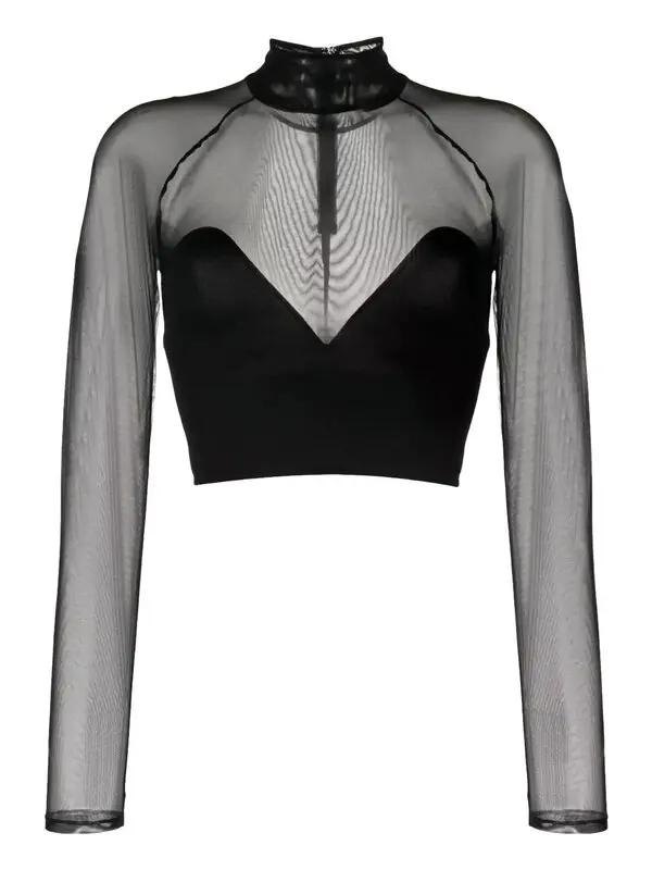 Fleur Du Mal Mesh Mock-neck Crop Top - Black