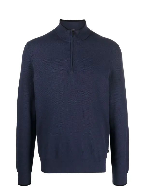 Michael Kors Half-zip Textured Cotton Jumper - Blue