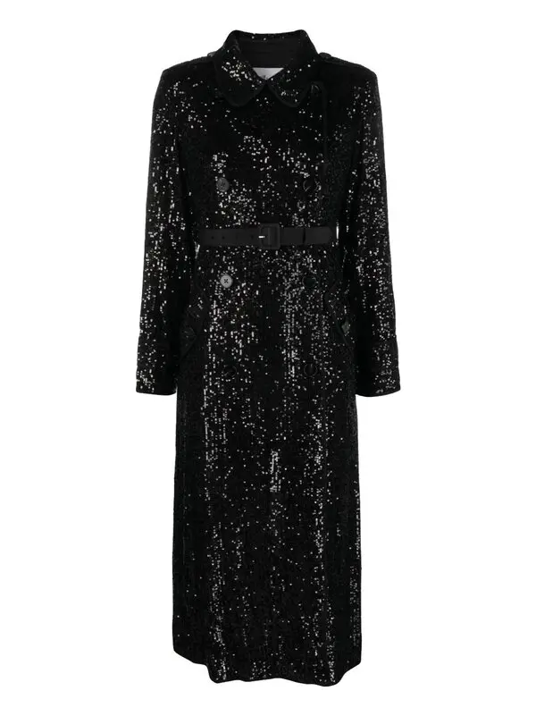 SELF-PORTRAIT Sequined Embellishment Coat - Black