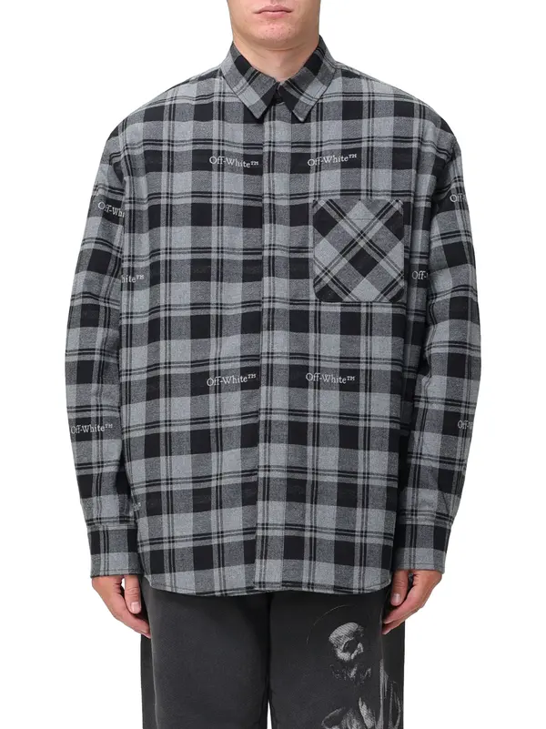Off-White Overshirt In Checkered Cotton - Black