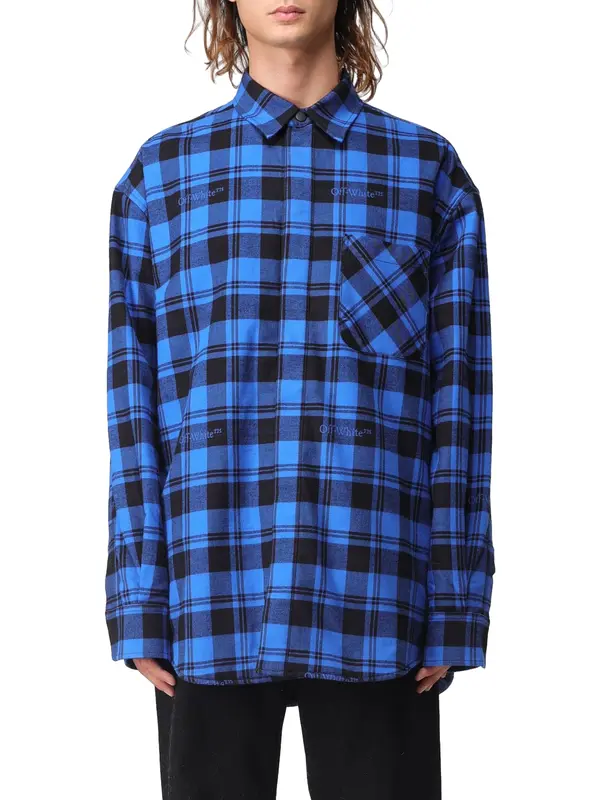 Off-White Overshirt In Checkered Cotton - Blue