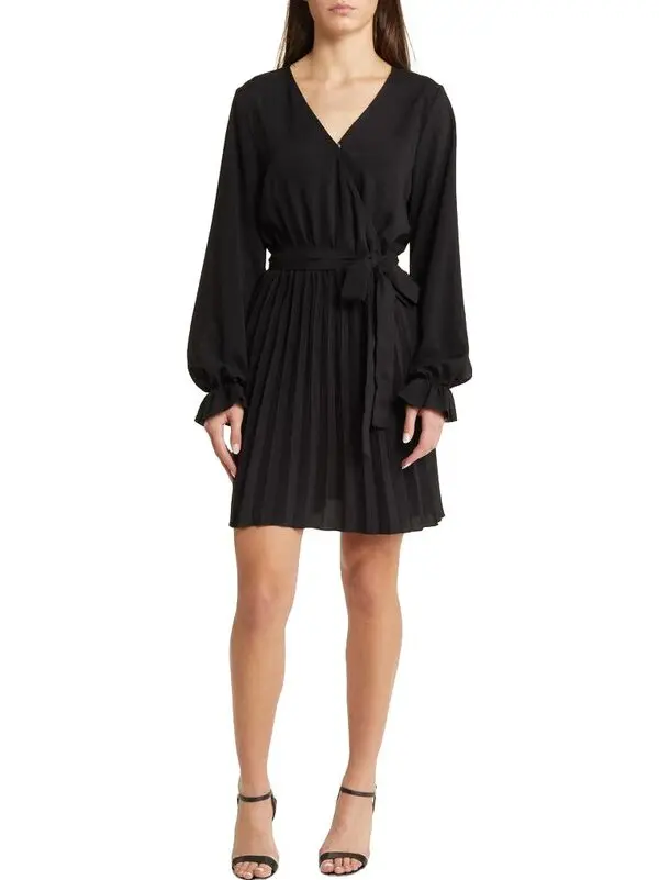 NIKKI LUND Sienna Long-sleeve Faux-wrap Dress - Black