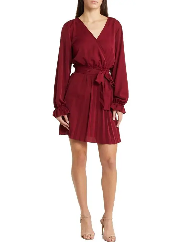 NIKKI LUND Sienna Long-sleeve Faux-wrap Dress - Burgundy