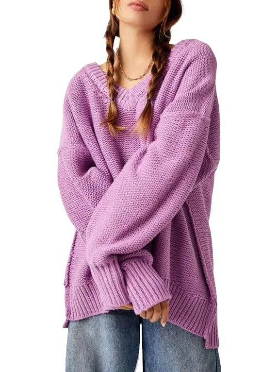 Free People Alli V-neck Sweater - Iris Orchid