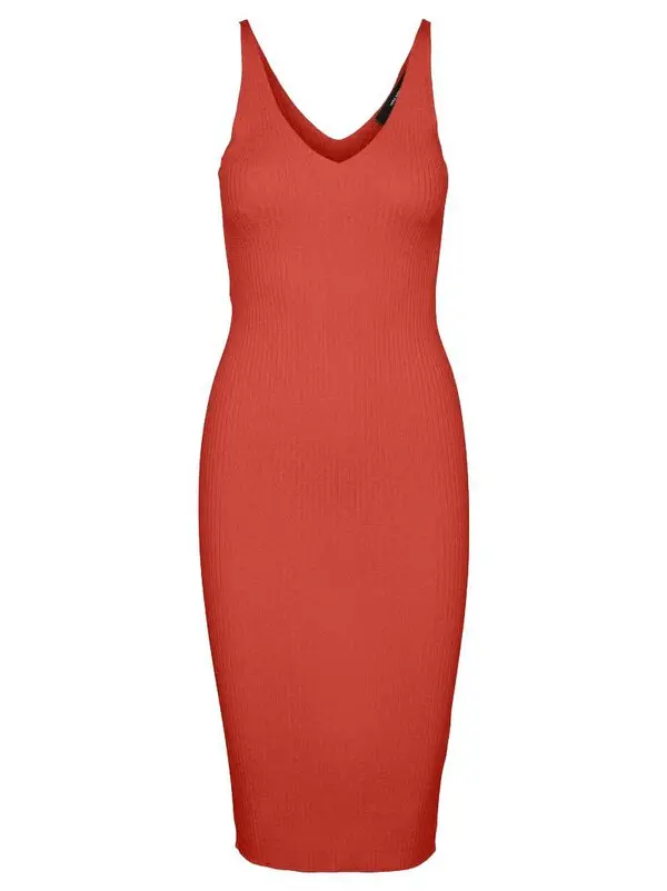Vero Moda Sleeveless Ribbed V-neck Sweater Dress - Paprika
