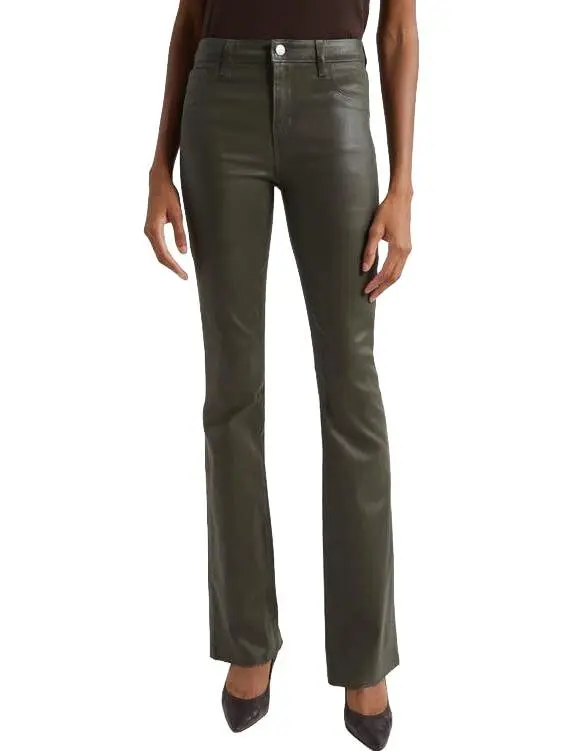 L'Agence Ruth Coated High-waist Straight-leg Jeans - Deep Olive Coated