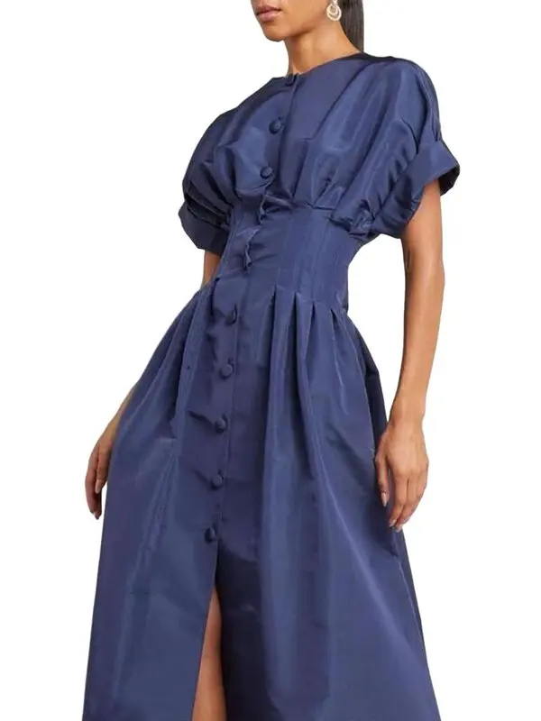 Carolina Herrera Corset-waist Button-front Gown - Dkblue