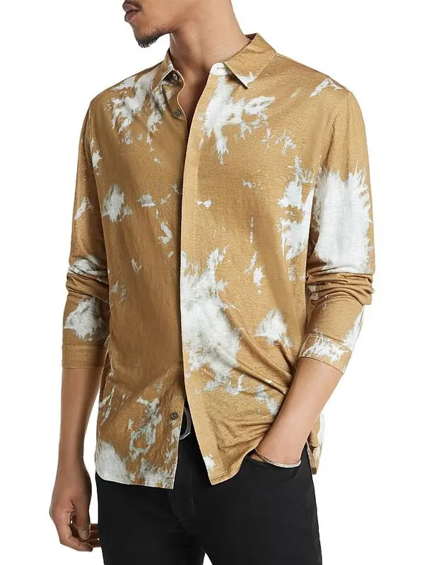 John Varvatos Madera Regular Fit Linen Shirt - Mustard