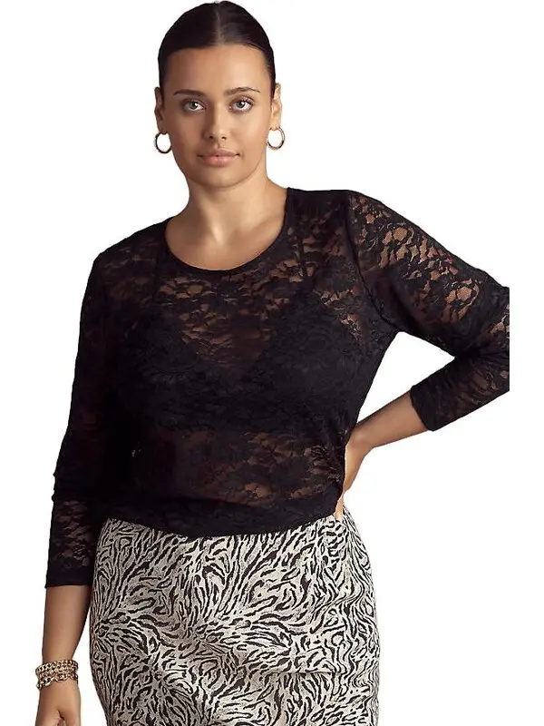 Anthropologie Lace Crew-neck Top - Black Onyx