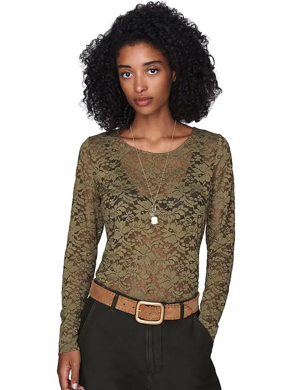 Anthropologie Long-sleeve Lace Crew-neck Top - Lizard