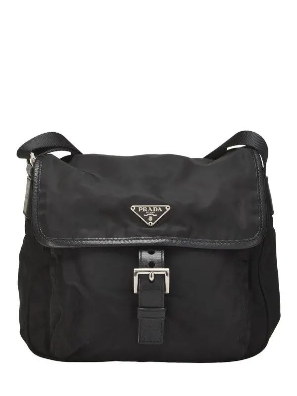 Prada Nylon Buckle Flap Messenger Bag - Black