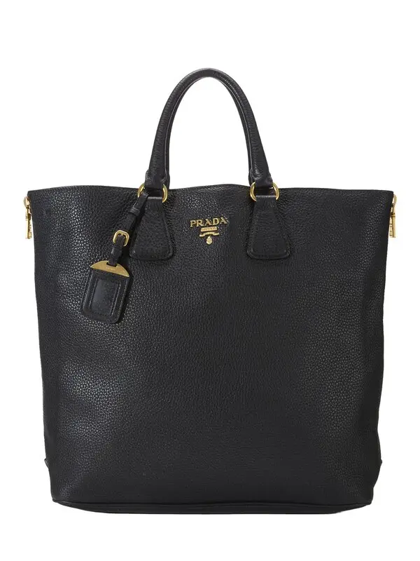 Prada Vitello Daino Side Zip Tote - Black