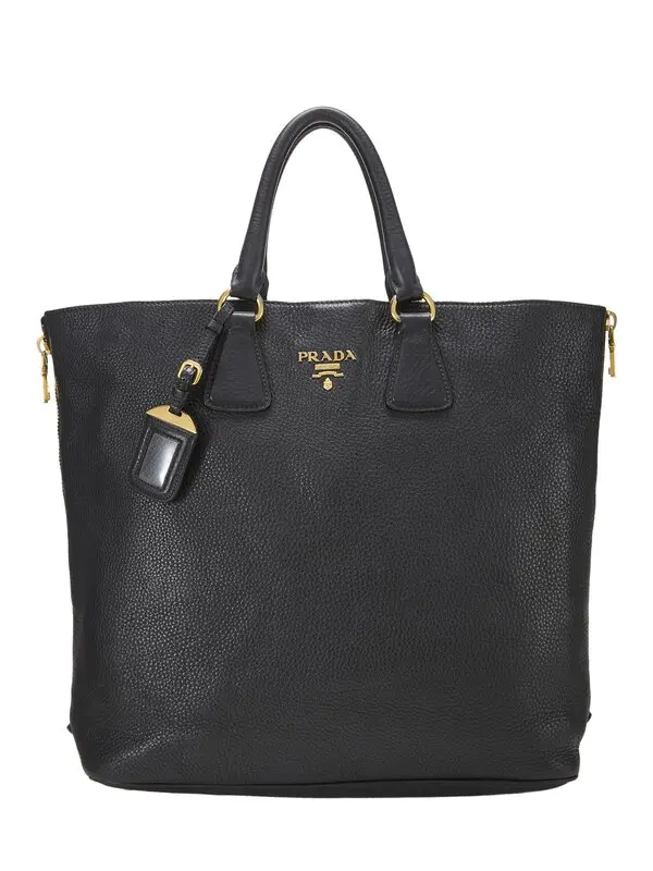 Prada Vitello Daino Side Zip Tote - Black