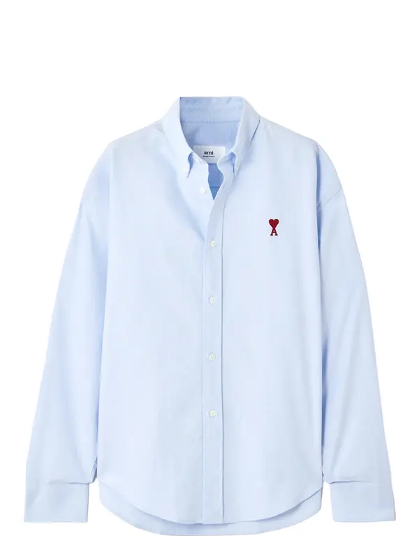 Ami Embroidered Cotton Oxford Shirt - Blue