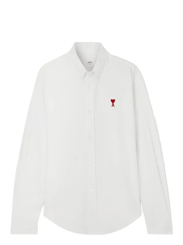 Ami Embroidered Cotton Oxford Shirt - White