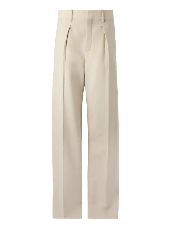 Saint Laurent Pleated Straight-leg Wool Pants - Neutrals