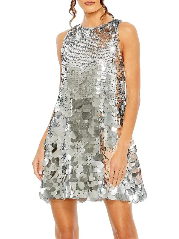 Mac Duggal Sequined Trapeze Minidress - Silver