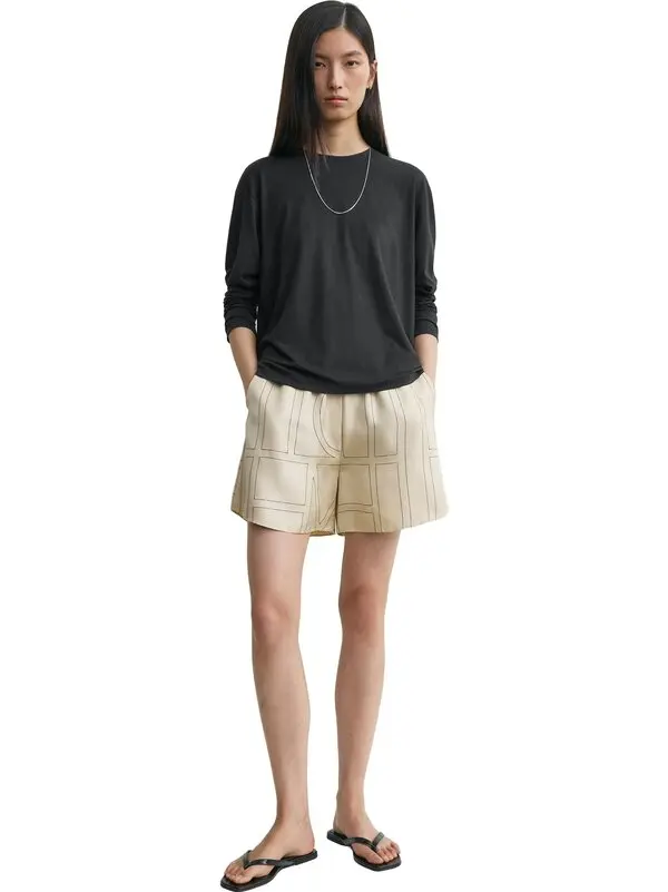 TOTEME Monogram Silk Pajama Shorts - Creme