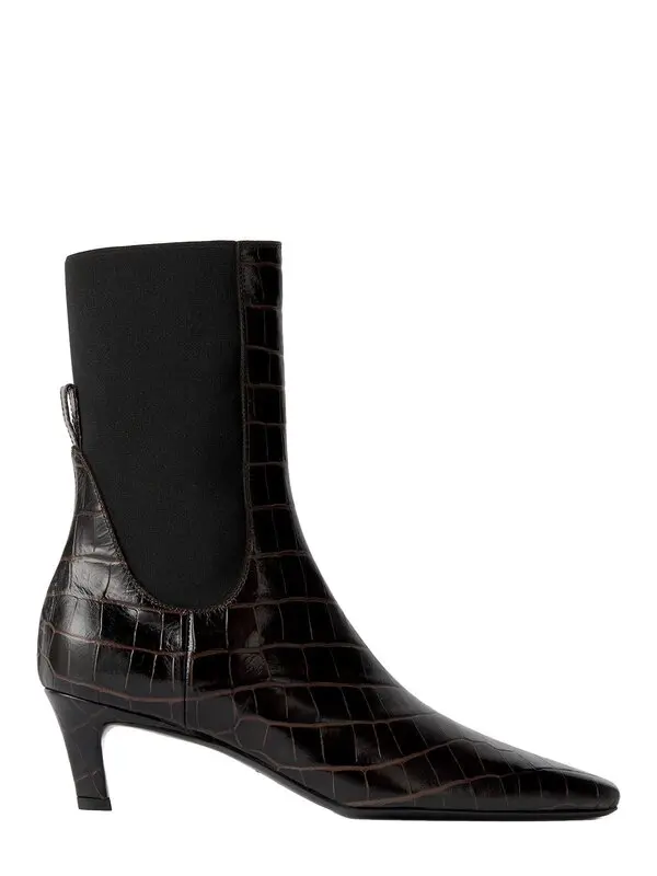 TOTÊME Croco-embossed Mid-heel Ankle Boots - Dark Brown Croco