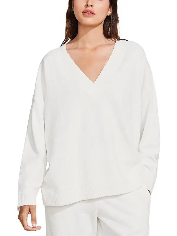 Eberjey Boucle V-neck Sweatshirt - Ivory