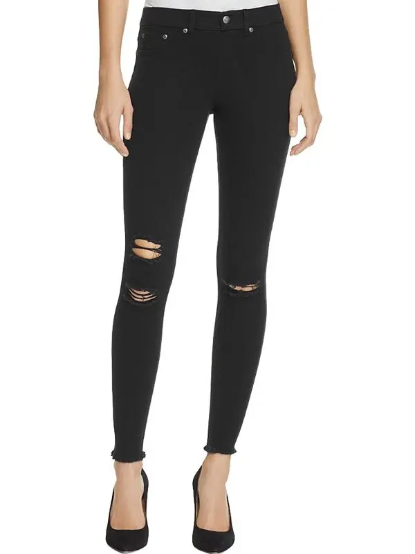 Hue Ripped Knee Denim Leggings - Black