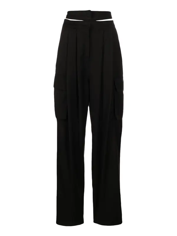 ANDREĀDAMO Pleated Cut-out Cargo Trousers - Black