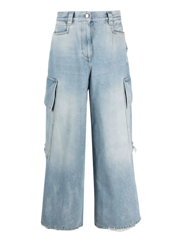 Palm Angels Ripped-detail Wide-leg Jeans - Blue