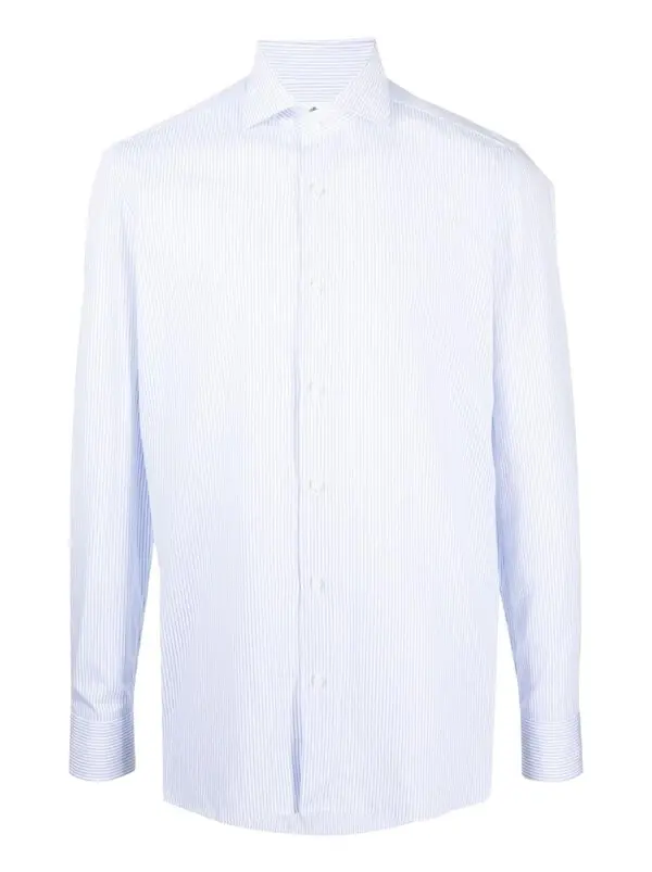 LUIGI BORRELLI Striped Long-sleeve Cotton Shirt - Blue