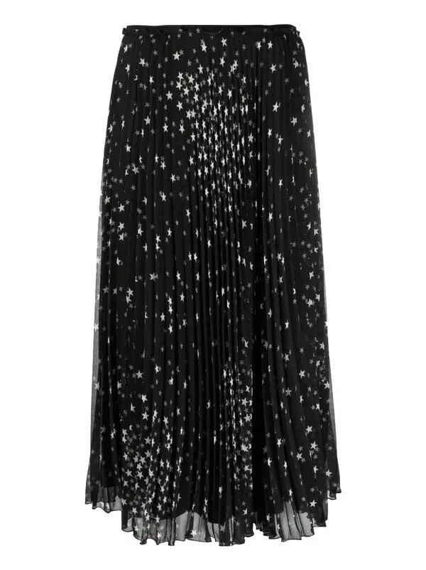Red Valentino Cosmostar-print Pleated Midi Skirt - Black