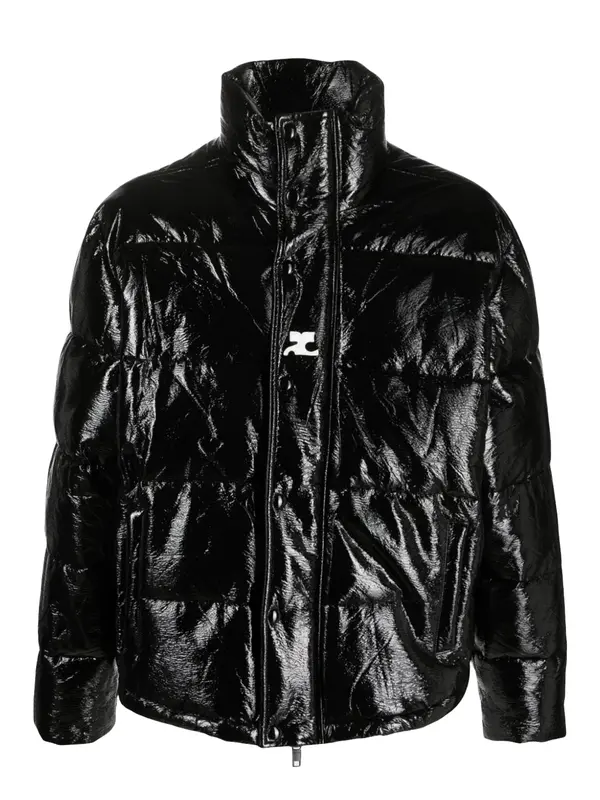 COURREGES Logo-patch Vinyl Puffer Jacket - Black