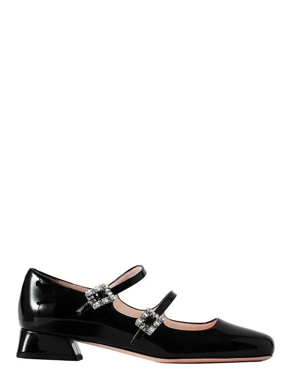 ROGER VIVIER Mini Très Vivier 25 Crystal-embellished Patent-leather Pumps - Black